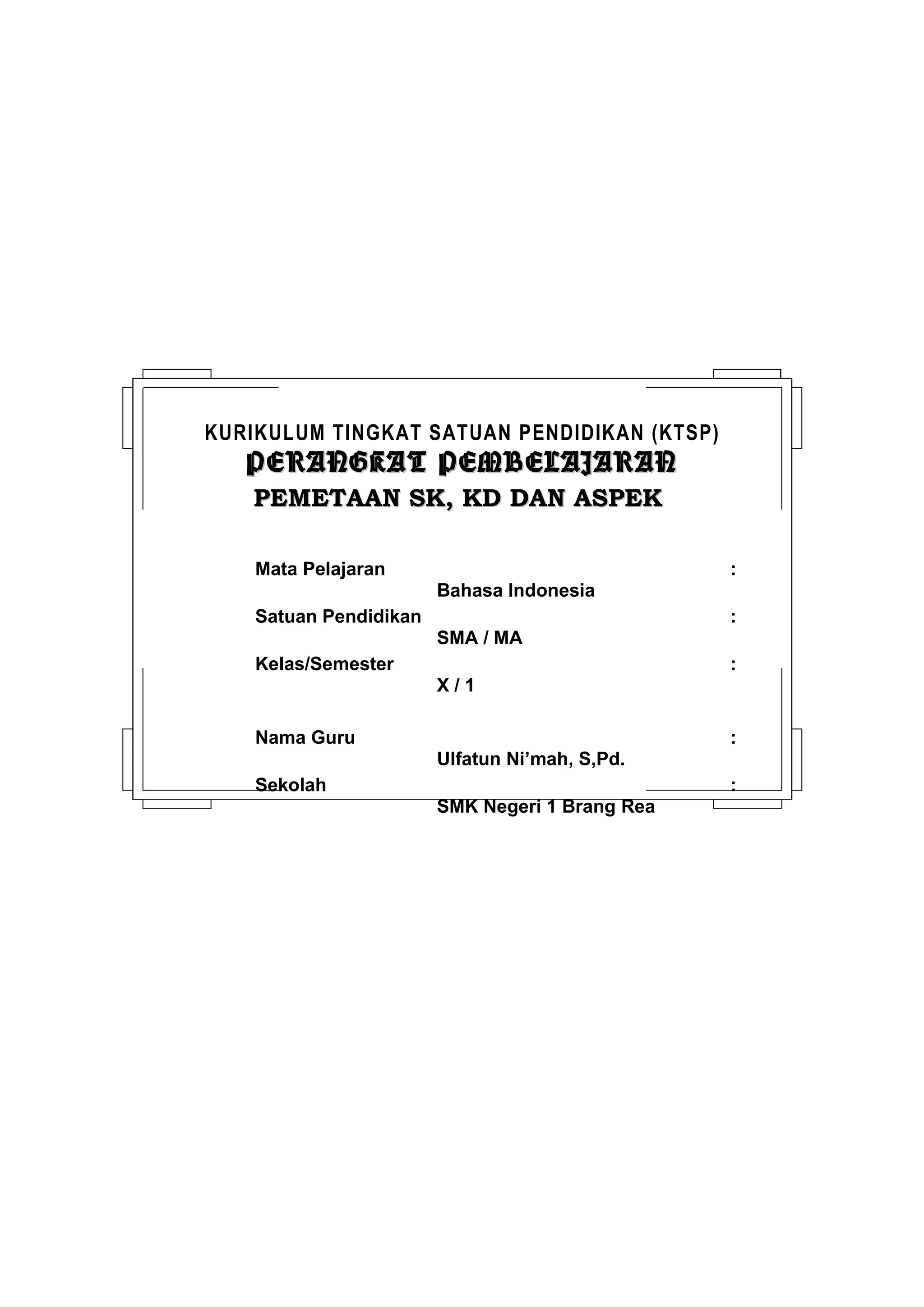 Pemetaan sk kd x 1 SMK KTSP | PDF