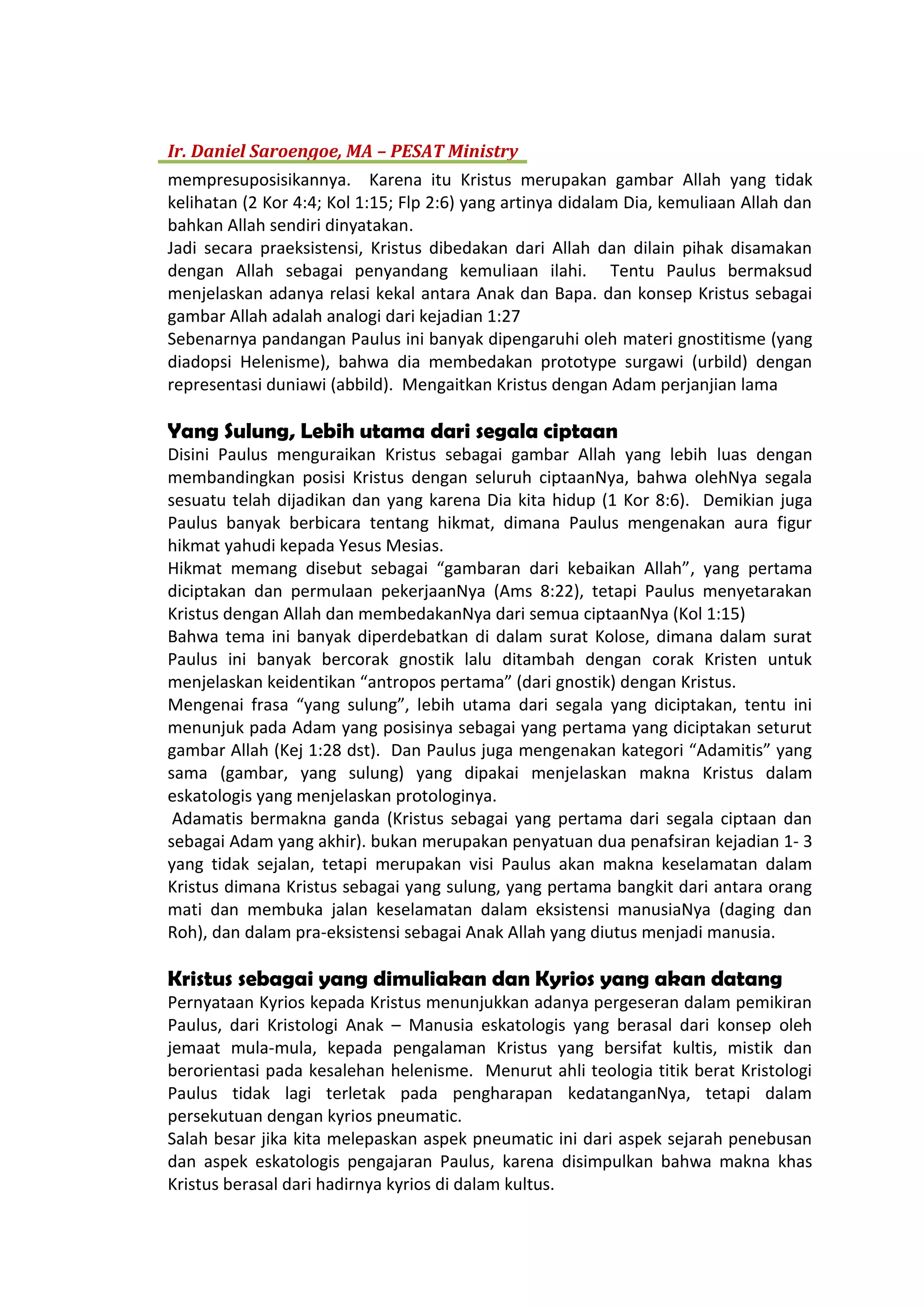 Pemikiran dan pandangan Teologi Paulus | PDF