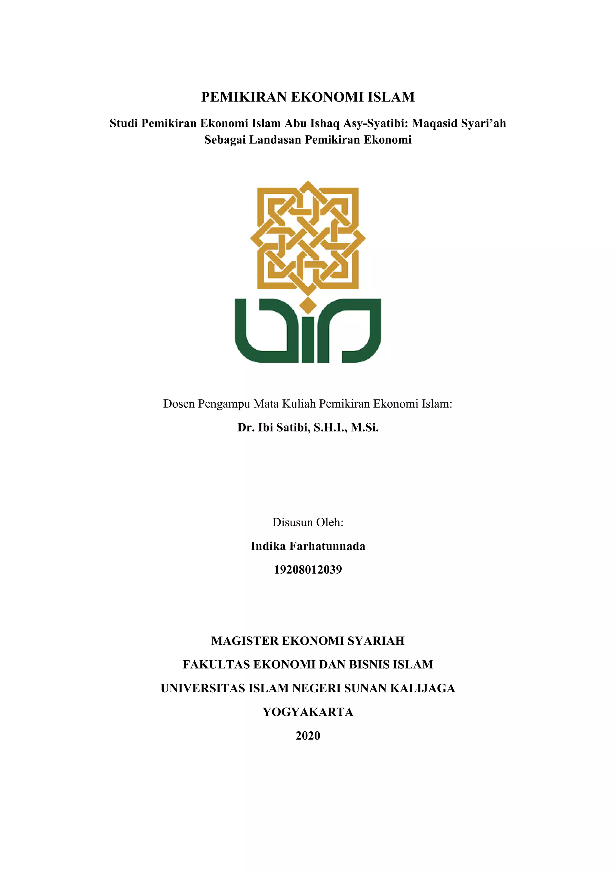 Pemikiran Ekonomi Islam Abu Ishaq Asy Syatibi | PDF