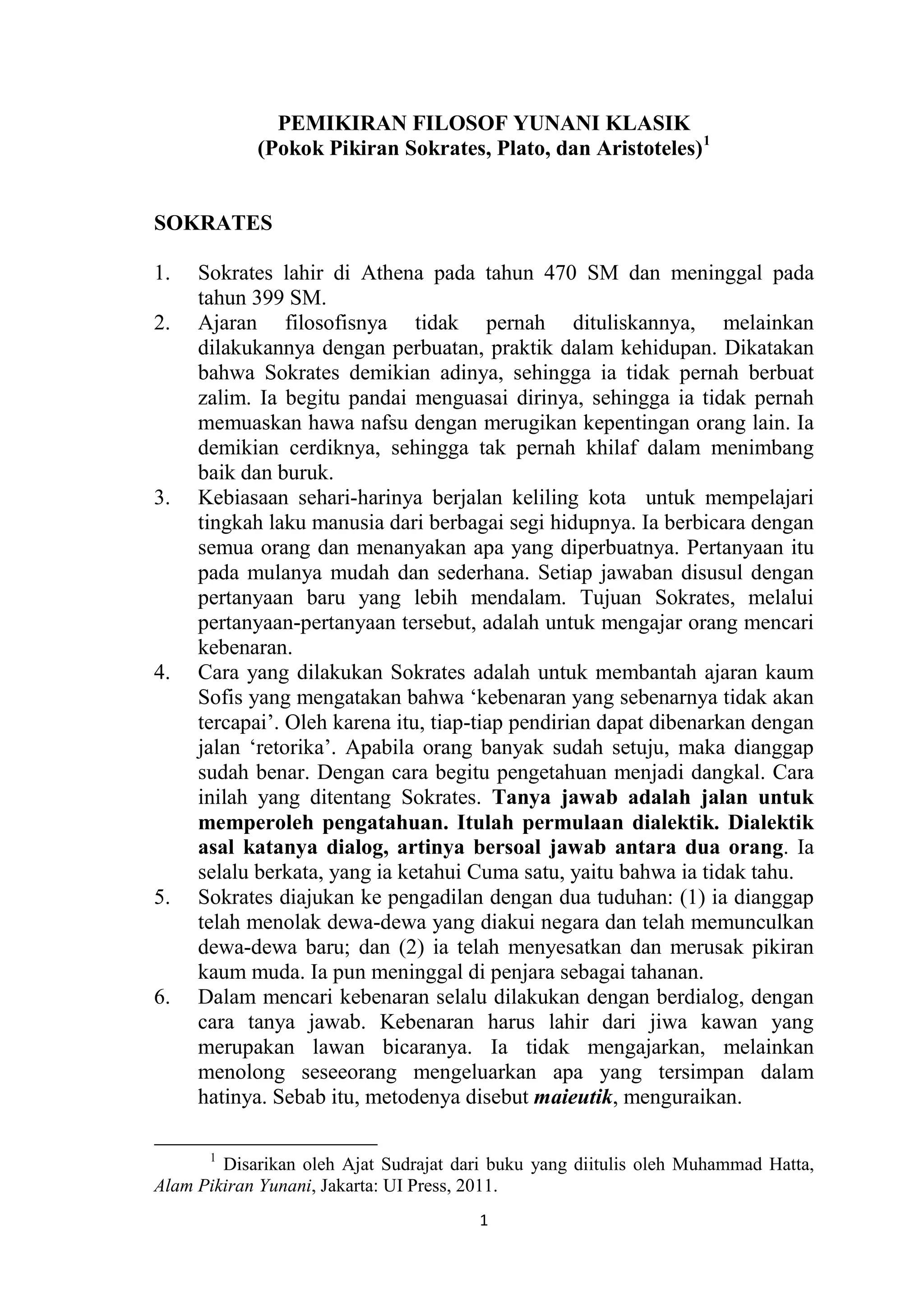 Pemikiran filosof yunani klasik | PDF