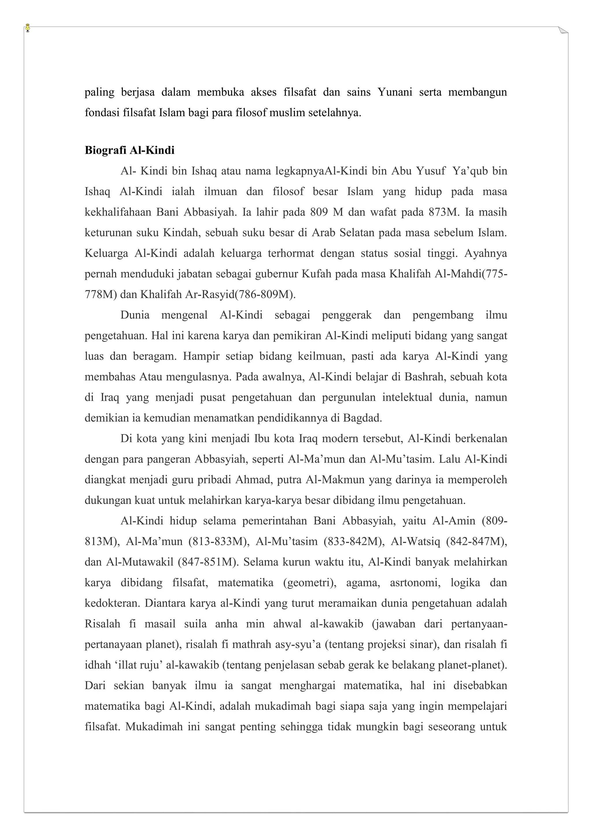 Pemikiran Filsafat Al-Kindi | PDF