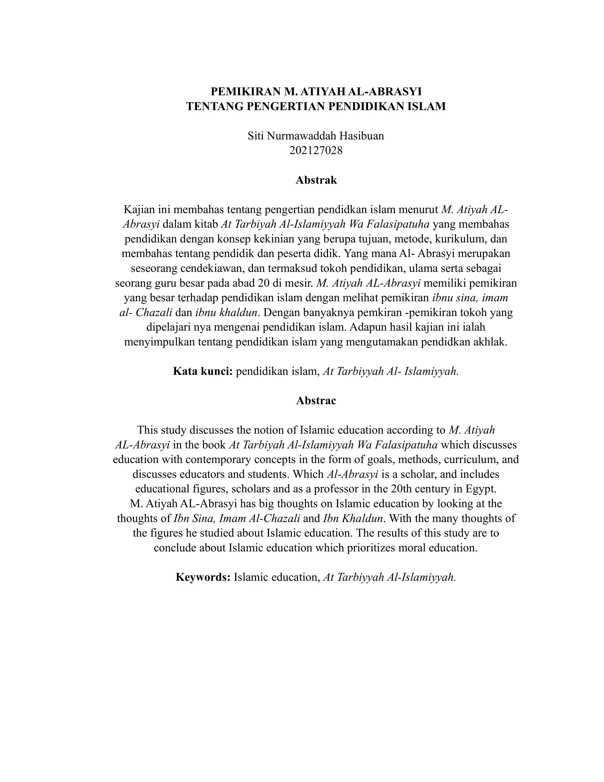 PEMIKIRAN M. ATIYAH AL-ABRASYI | PDF