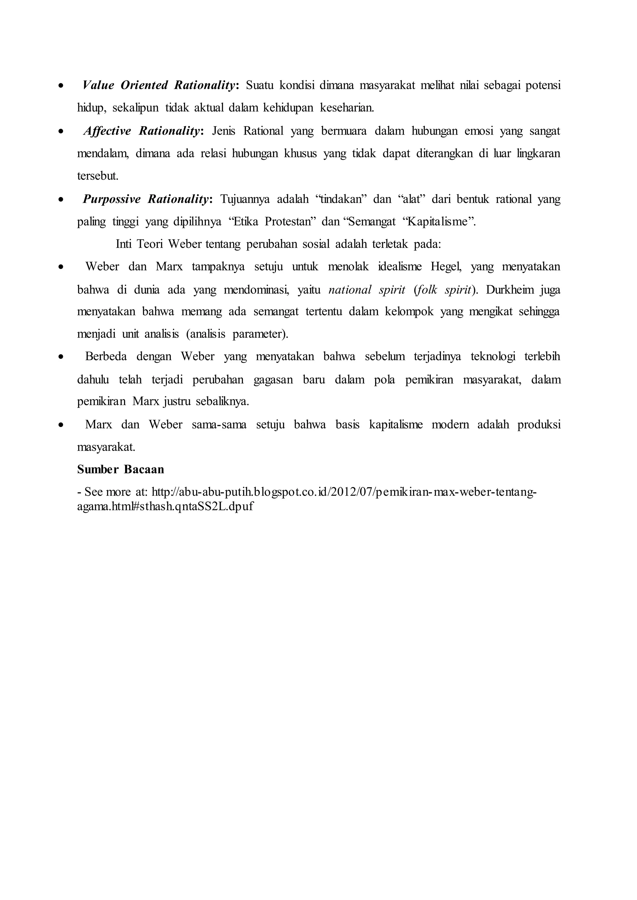 Pemikiran max weber tentang agama | DOCX