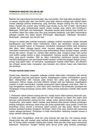 Pemikiran mazhab dalam islam | DOCX