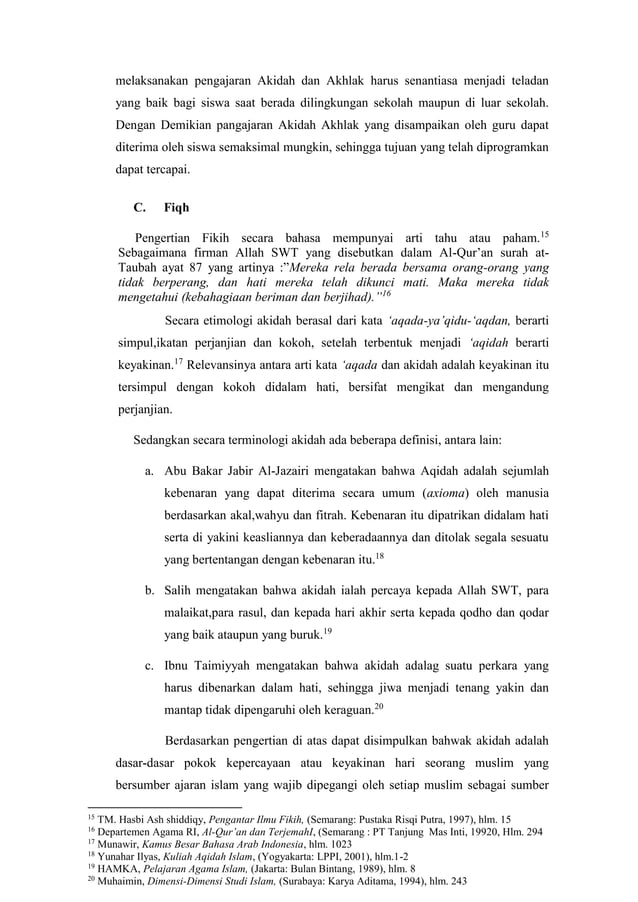 PEMIKIRAN QURAISH SHIHAB TENTANG MATERI PENDIDIKAN AGAMA ISLAM DAN RELEVANSINYA DENGAN MATERI ...