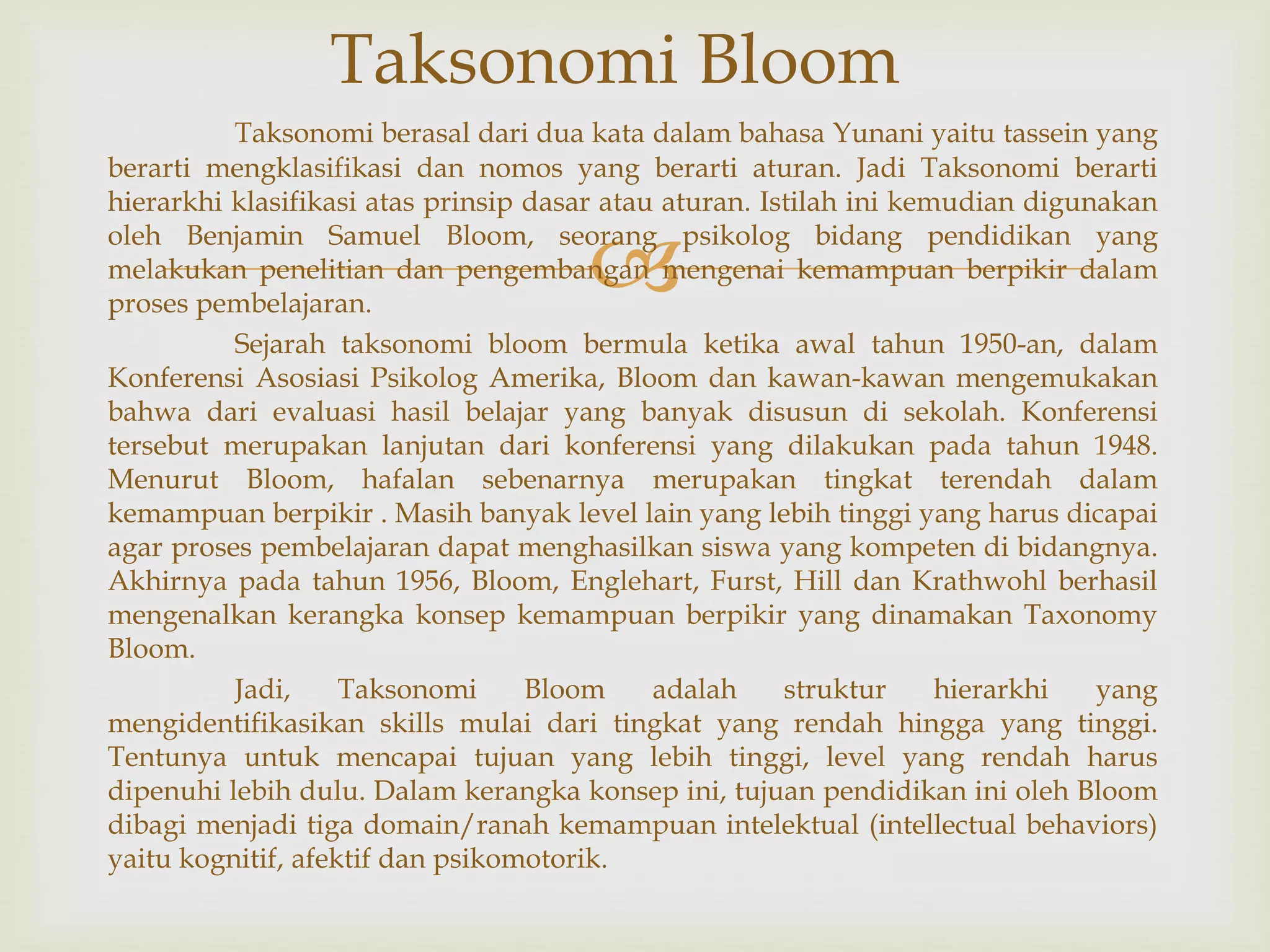 Pemikiran tokoh filsafat ilmu pendidikan menurut benjamin bloom | PPT