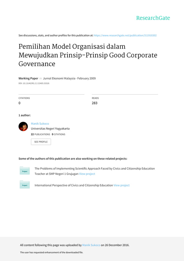 Pemilihan Model Organisasi dalam Mewujudkan Prinsip-prinsip Good Corporate Governance | PDF