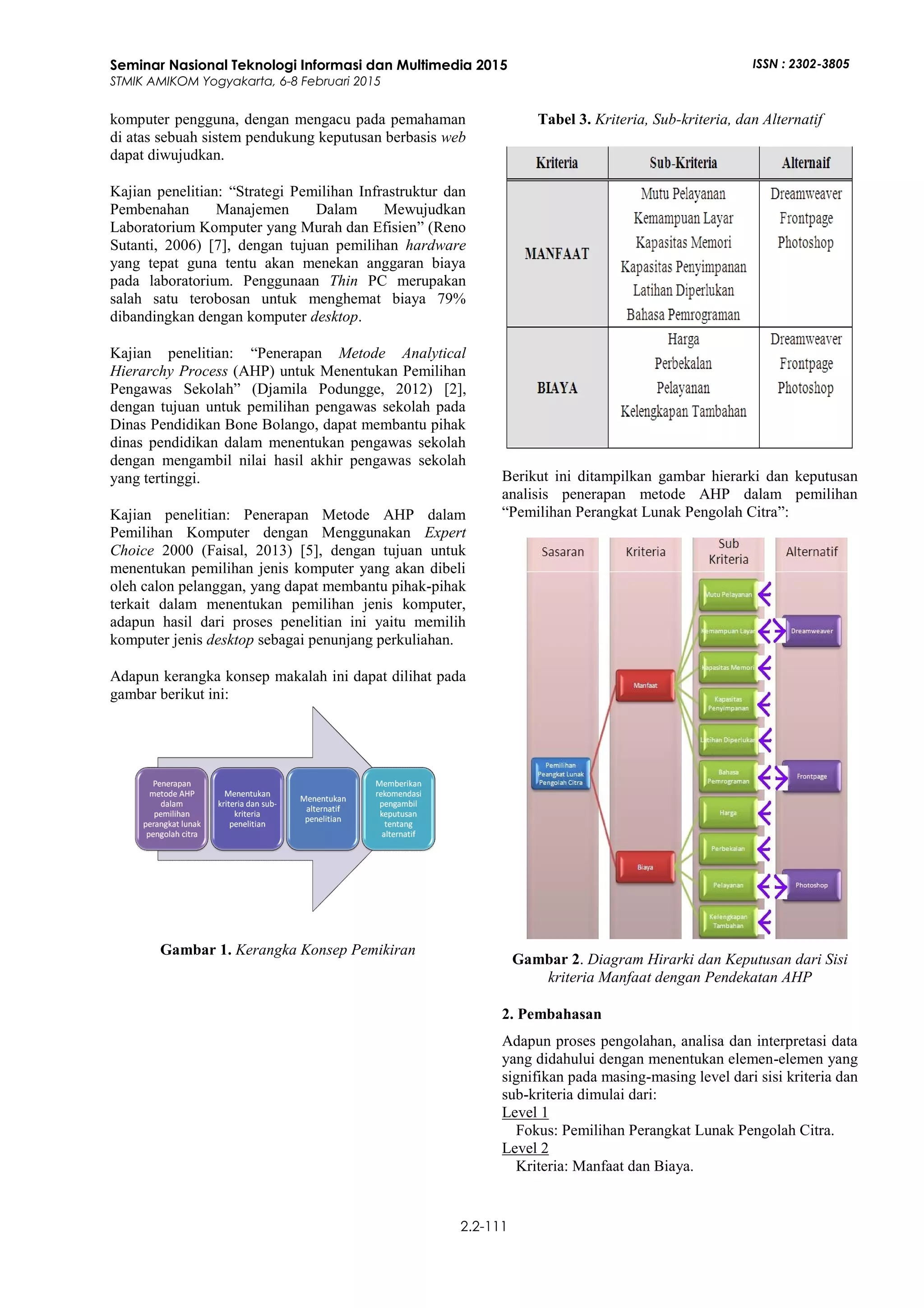 SISTEM PENUNJANG KEPUTUSAN PEMILIHAN PERANGKAT LUNAK PENGOLAH CITRA DENGAN METODE MCDM DAN AHP | PDF