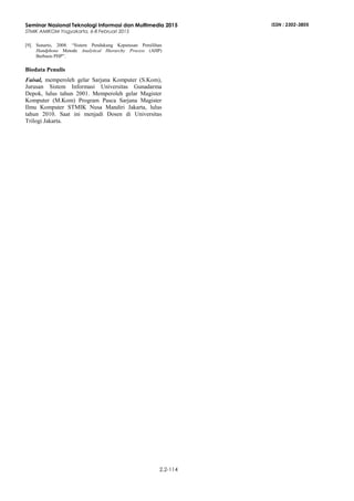 SISTEM PENUNJANG KEPUTUSAN PEMILIHAN PERANGKAT LUNAK PENGOLAH CITRA DENGAN METODE MCDM DAN AHP | PDF