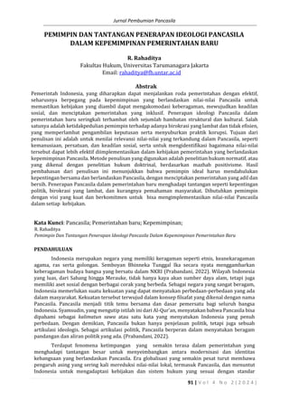 PEMIMPIN DAN TANTANGAN PENERAPAN IDEOLOGI PANCASILA DALAM KEPEMIMPINAN ...
