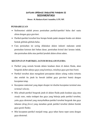 ITP UNS Semester 3, Satuan Operasi 2: Pemisahan secara mekanik | PDF