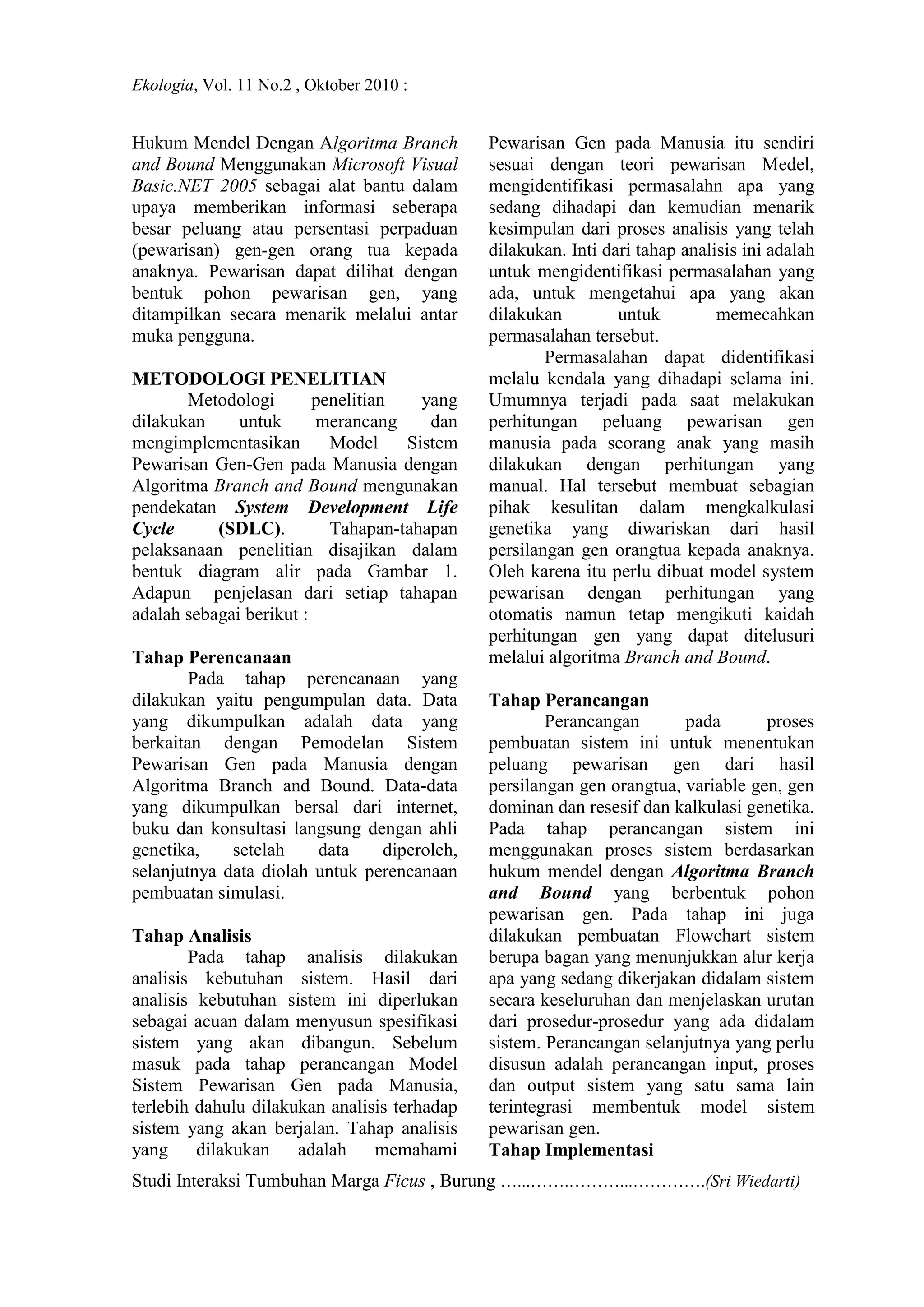 Pemodelan sistem pewarisan gen manusia berdasarkan hukum | PDF