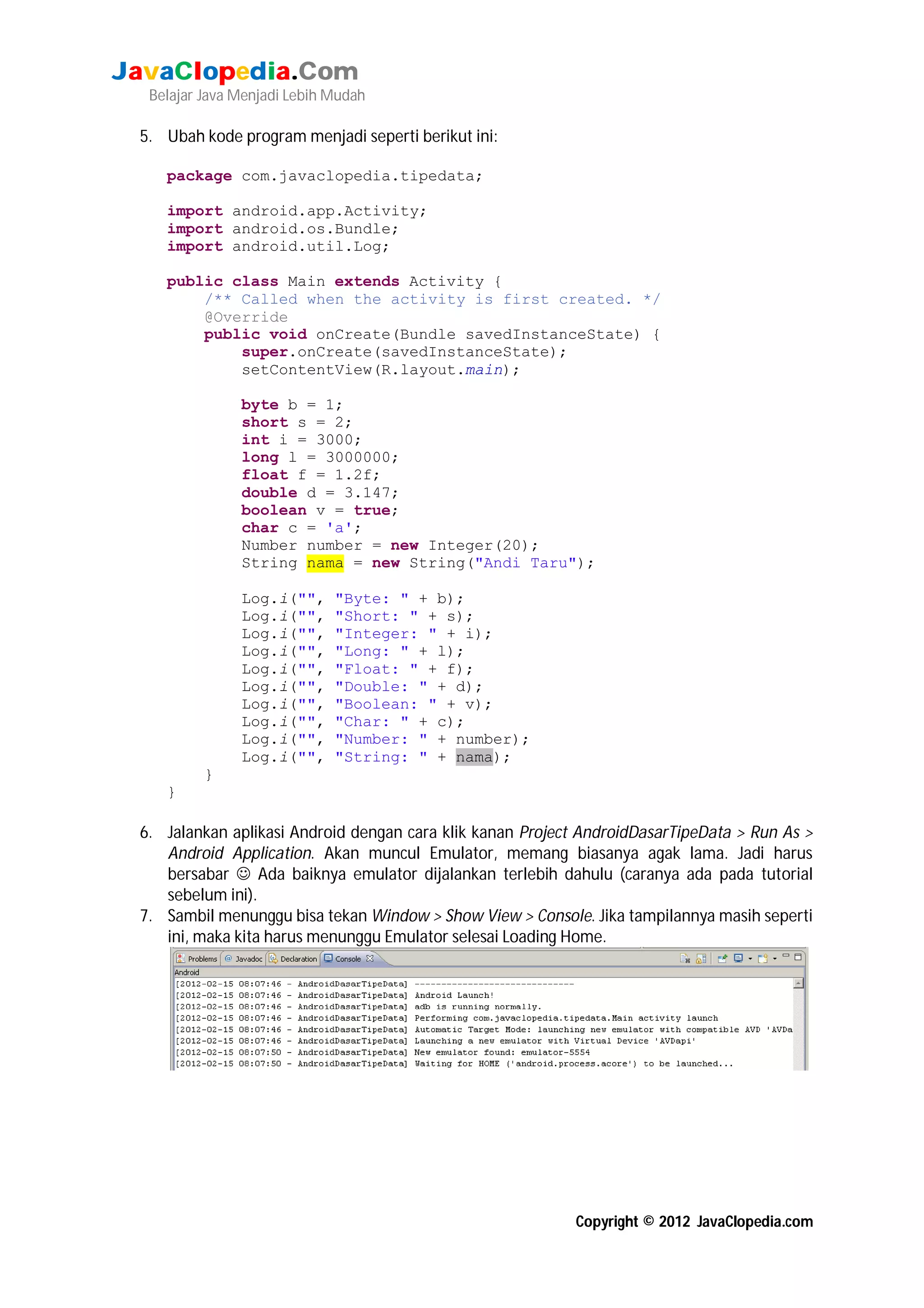 Pemrograman android-dasar-02-tipe-data | PDF