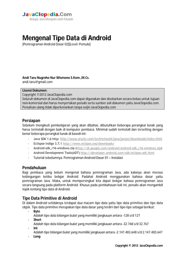 Pemrograman android-dasar-02-tipe-data | PDF
