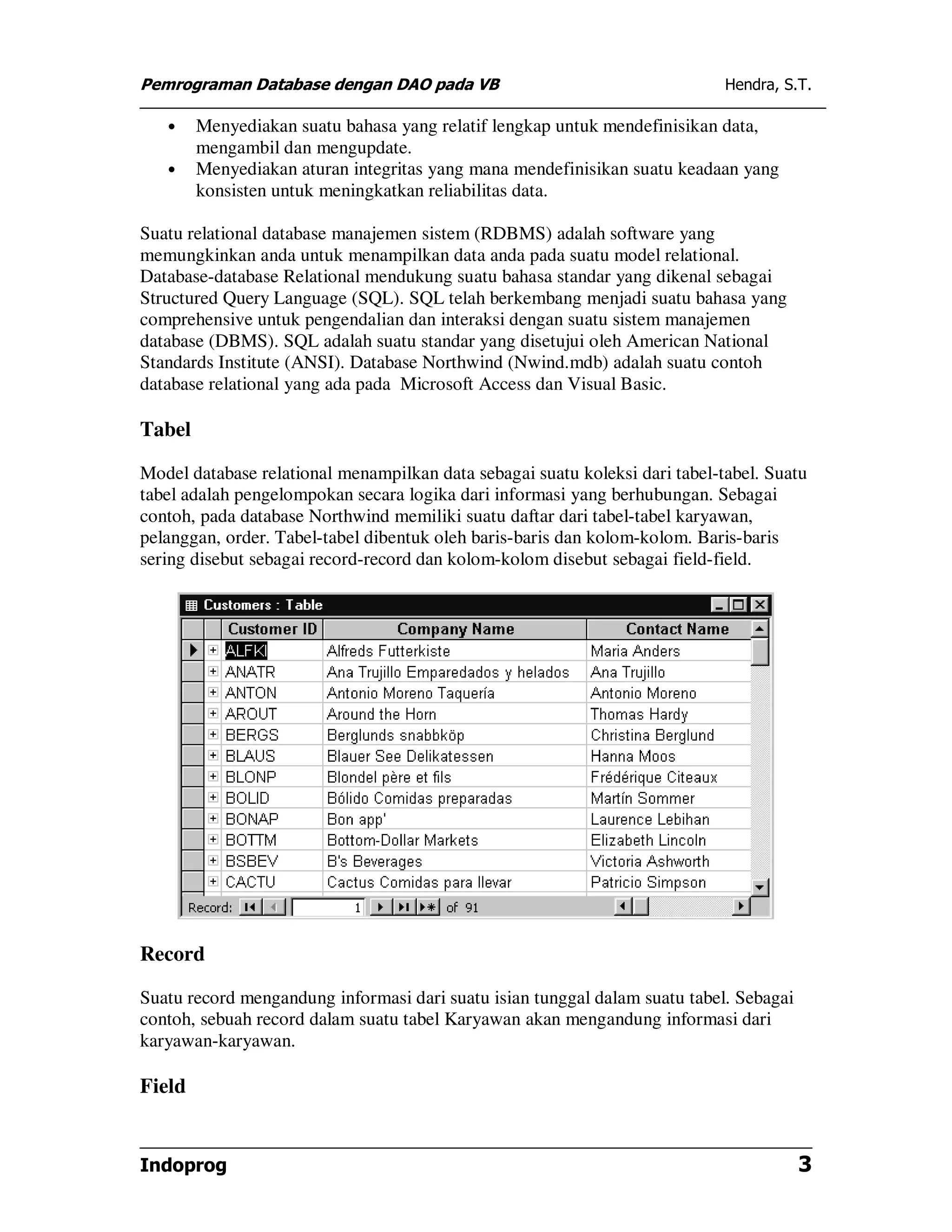 Pemrograman database dengan dao pada vb | PDF