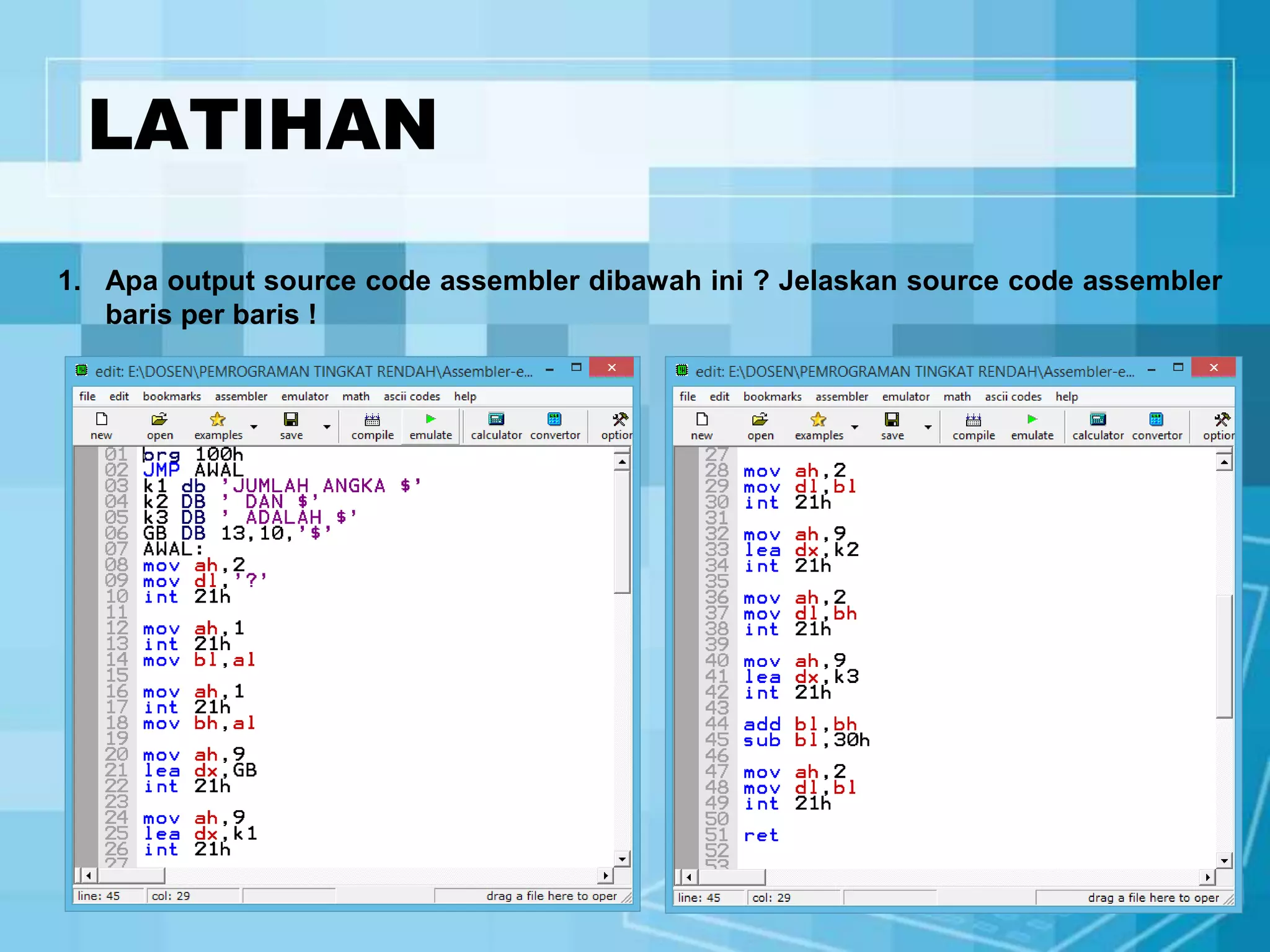 Pemrograman Tingkat Rendah Pertemuan Ke 6 Latihan Coding Ppt