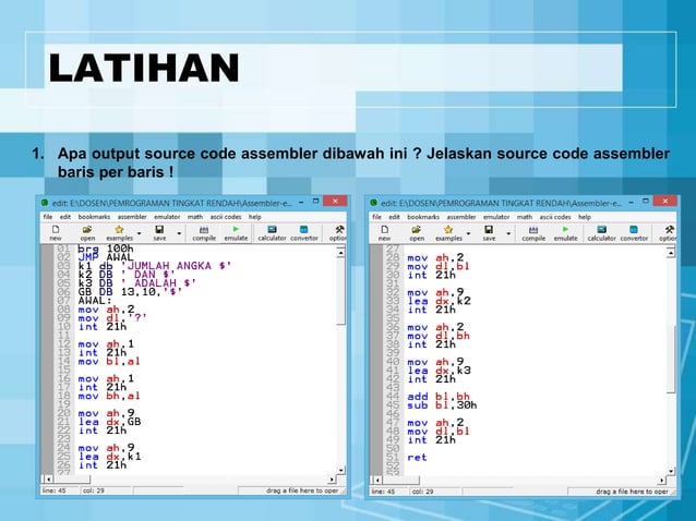 Pemrograman tingkat rendah pertemuan ke-6 -latihan coding | PPT