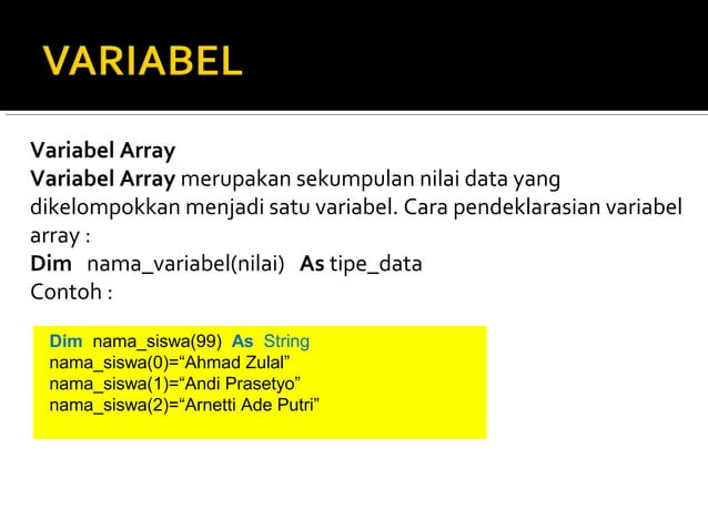 Pemrograman visual - tipe data variabel operator - revisi | PPT
