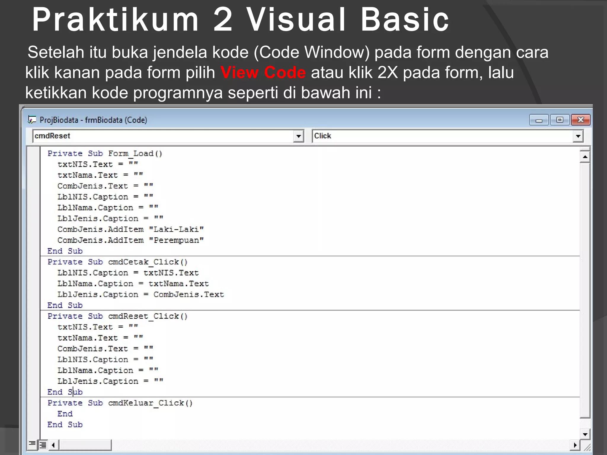Praktikum Pemrograman visual desktop | PPT