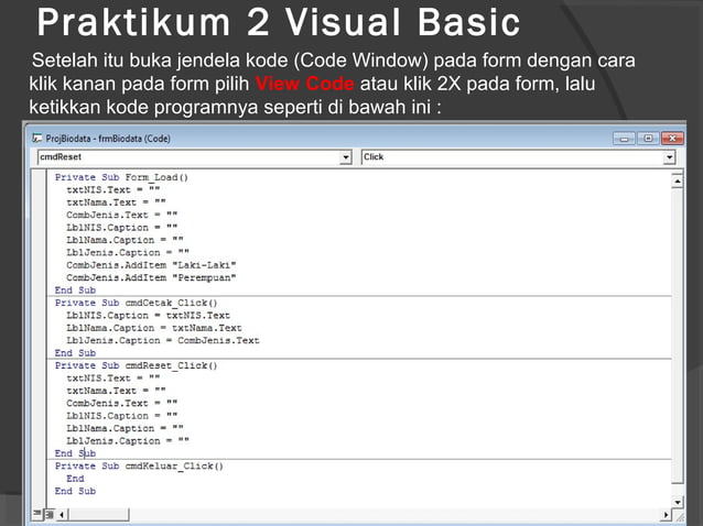 Praktikum Pemrograman visual desktop | PPT