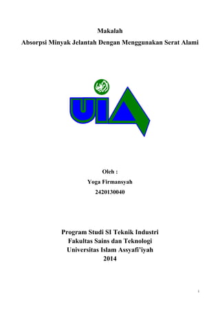absorspi minyak jelantah dengan serat ampas tebu | PDF