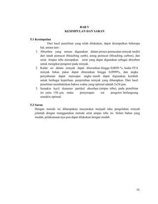 absorspi minyak jelantah dengan serat ampas tebu | PDF