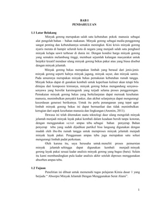 absorspi minyak jelantah dengan serat ampas tebu | PDF