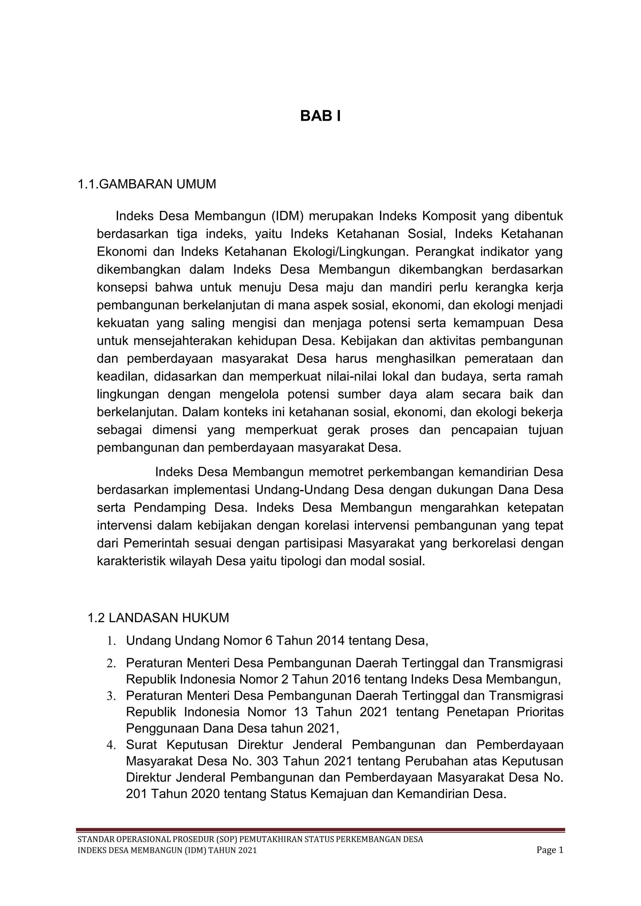 Pemutakhiran Data, SOP IDM dan SOP SDGs DESA 2021 | PDF