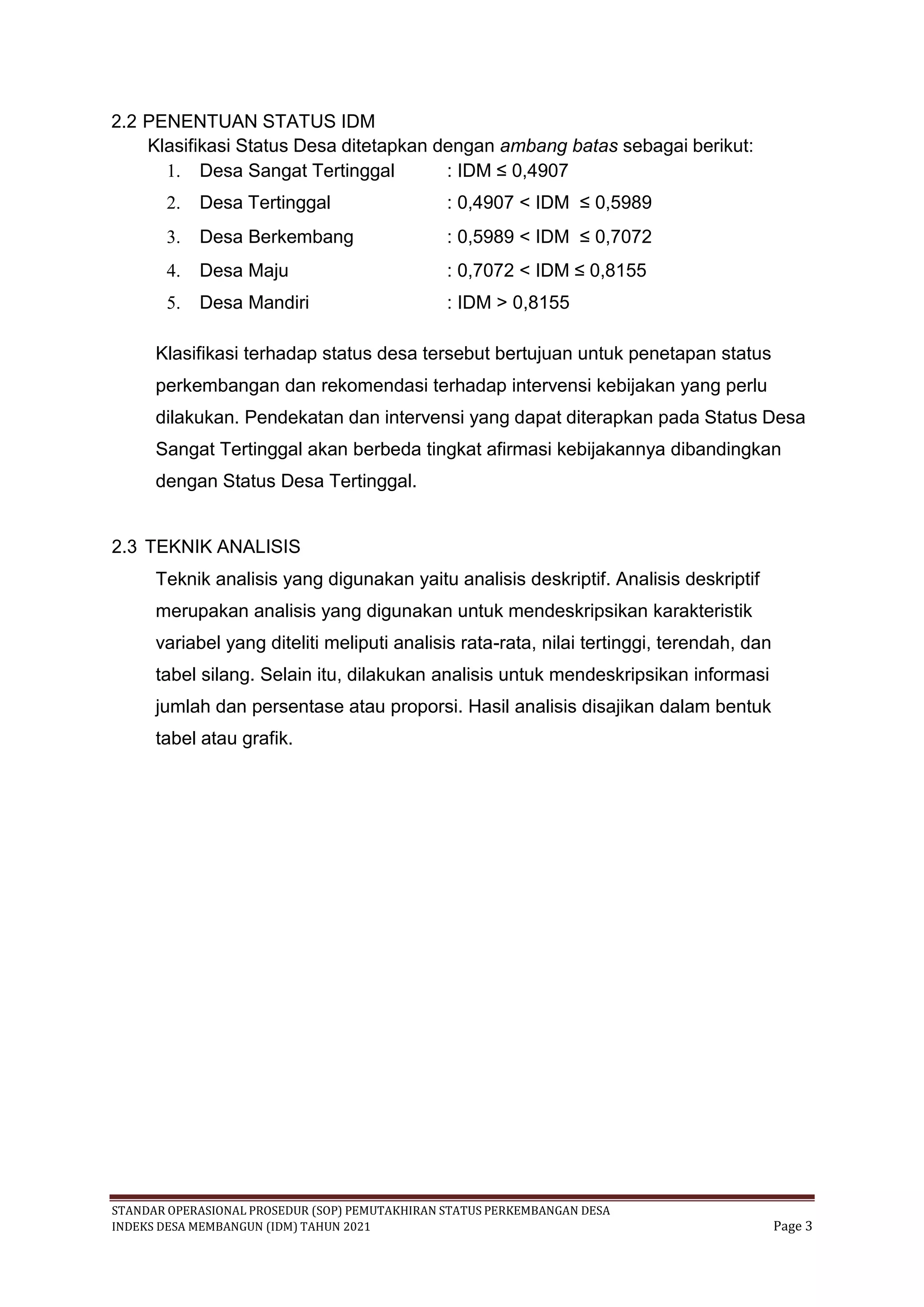 Pemutakhiran Data, SOP IDM dan SOP SDGs DESA 2021 | PDF