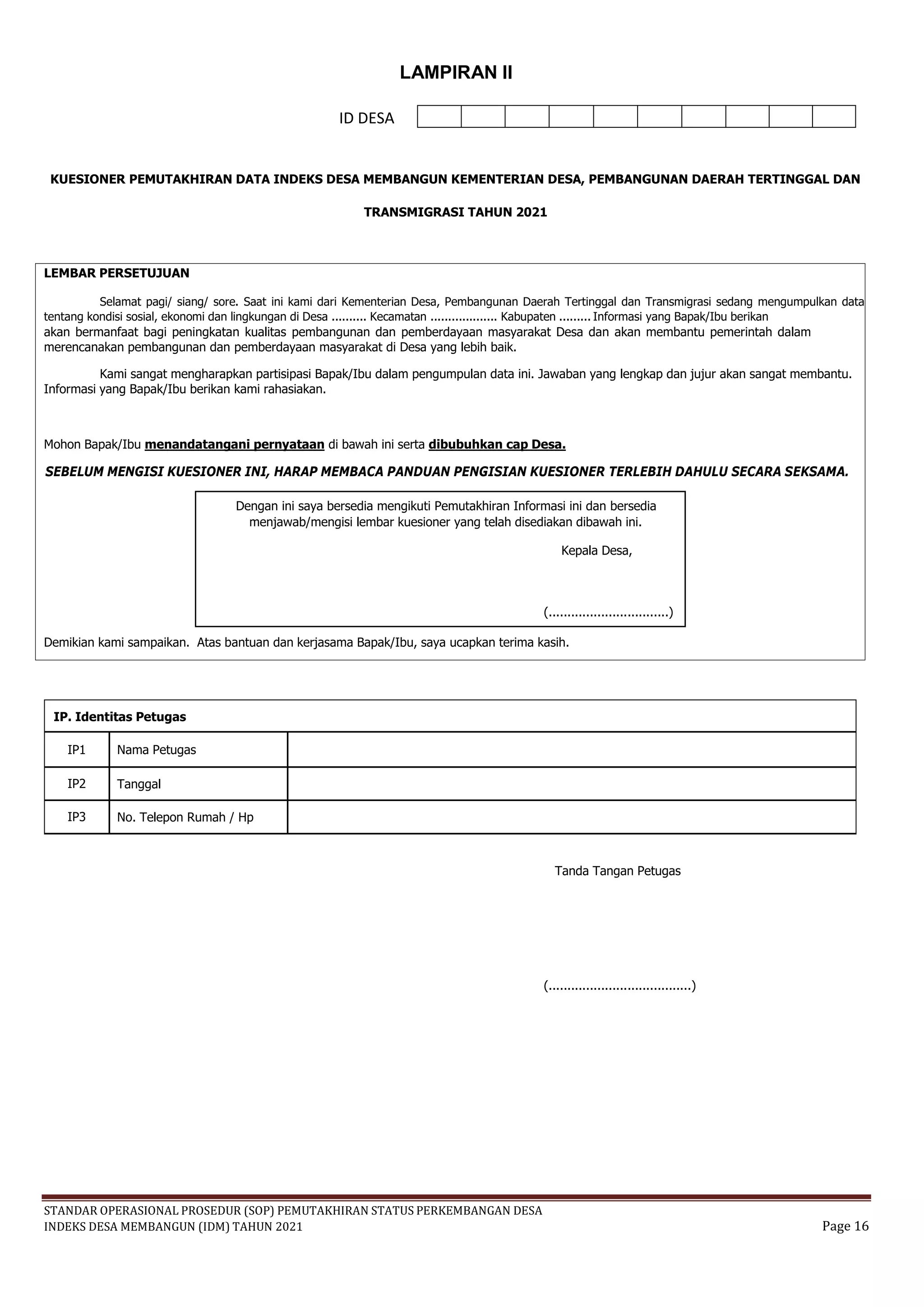 Pemutakhiran Data, SOP IDM dan SOP SDGs DESA 2021 | PDF