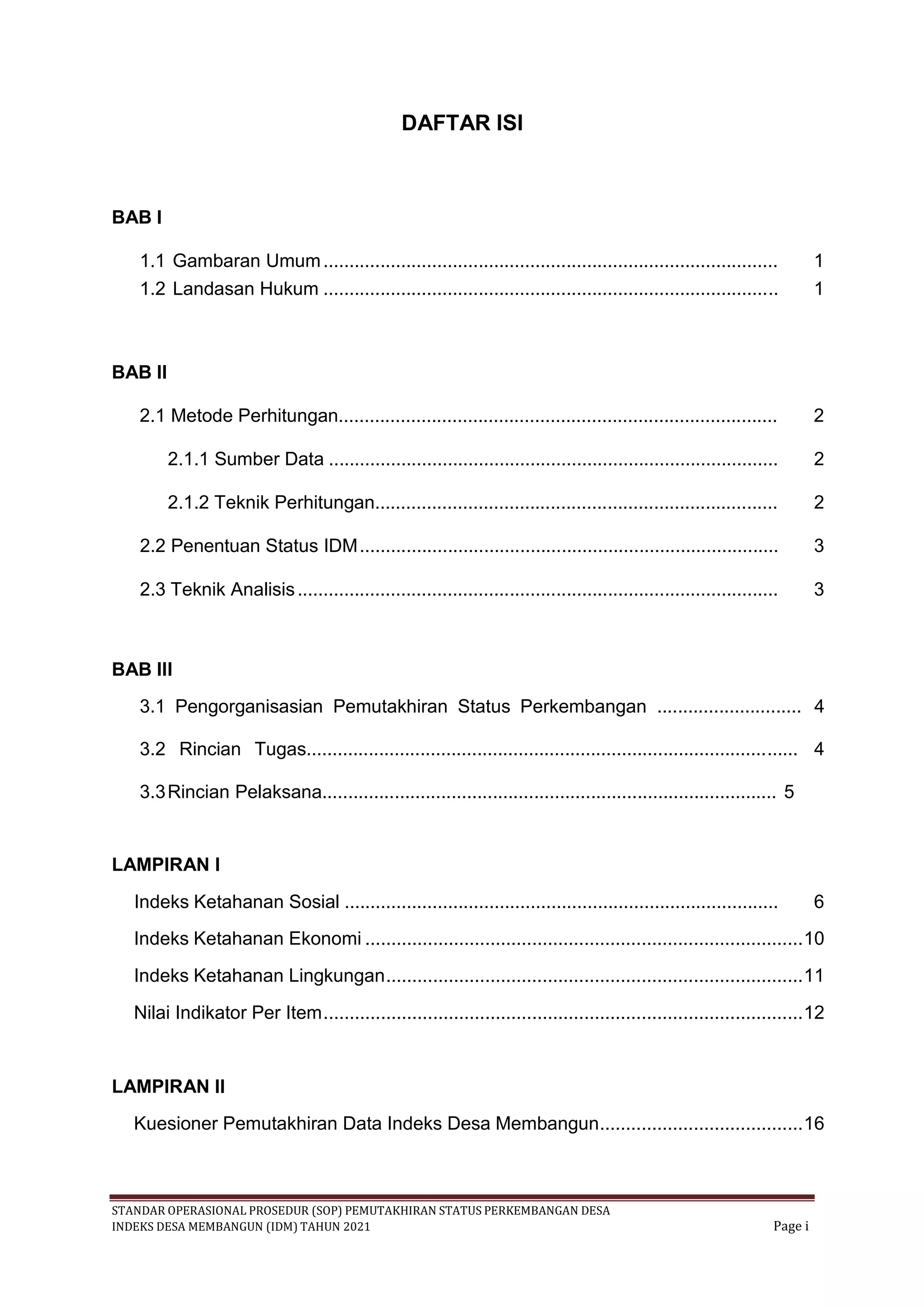 Pemutakhiran Data, SOP IDM dan SOP SDGs DESA 2021 | PDF