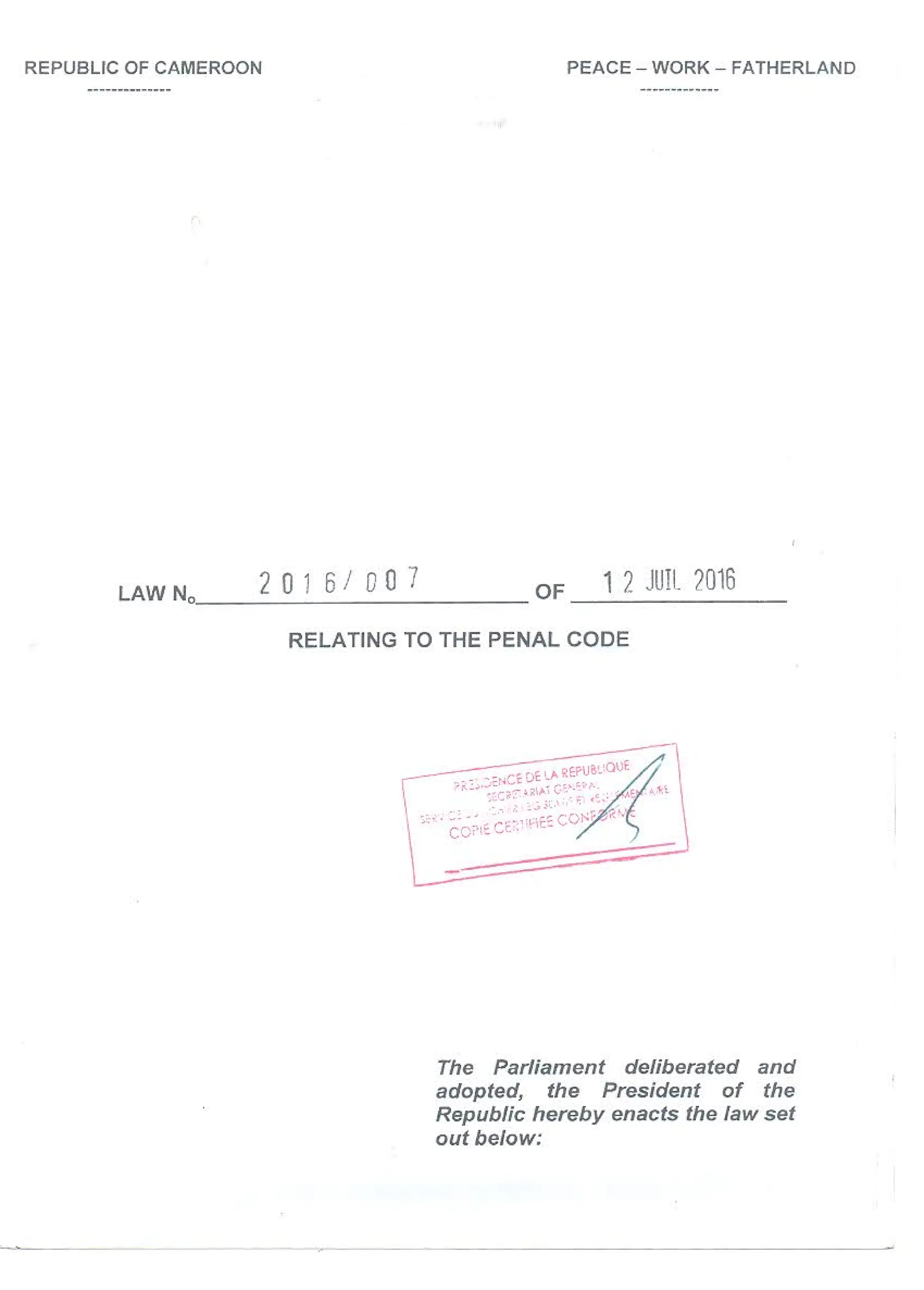Penal code eng original of the Cameroon Government.pdf | Law