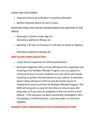 PENALTIES AND CONSEQUENCES OF A DUI | PDF