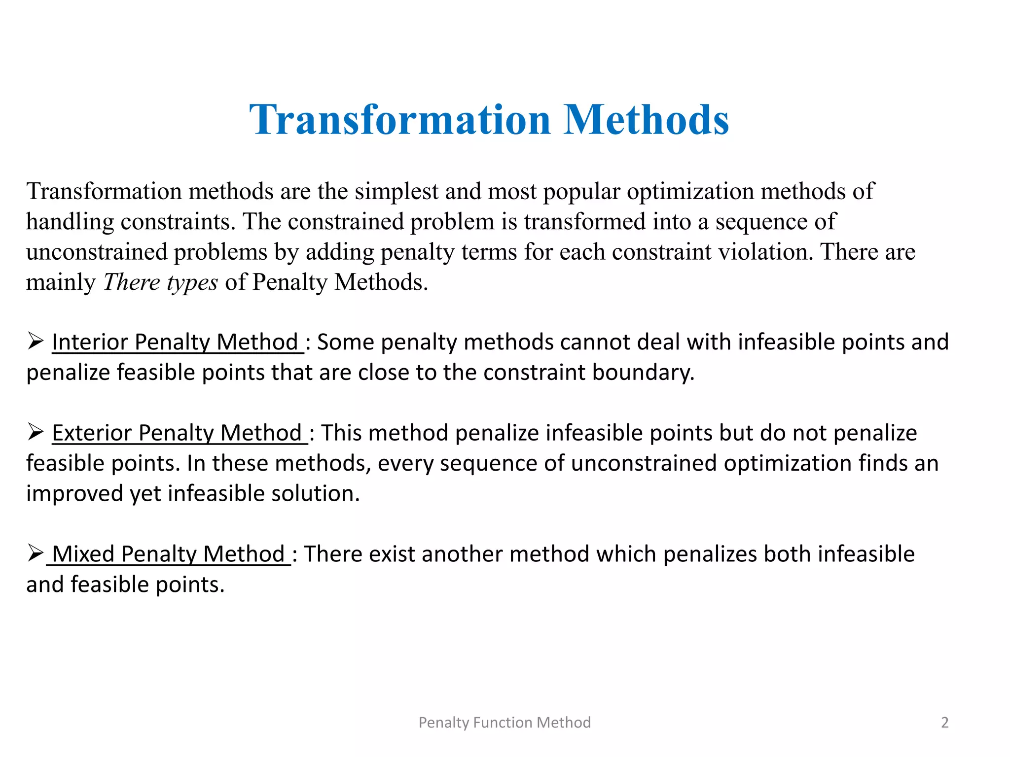 Penalty Function Method In Modern Optimization Techniques Ppt