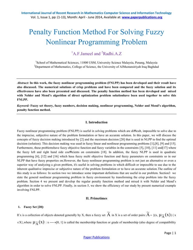 Penalty Function Method For Solving Fuzzy Nonlinear Programming Problem Pdf 6074