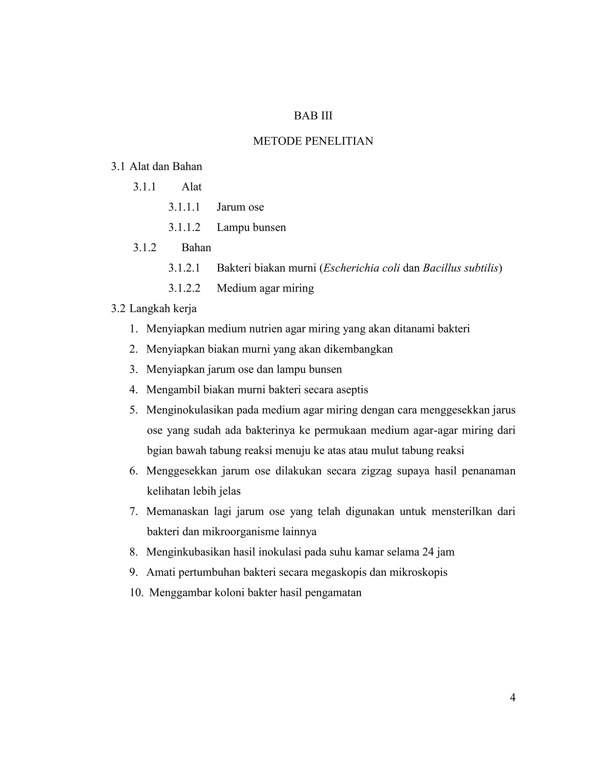 Penanaman bakteri pada nutrien agar miring | PDF