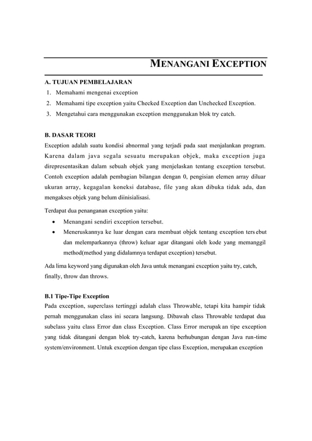 Penanganan kesalahan menangkap exception | PDF