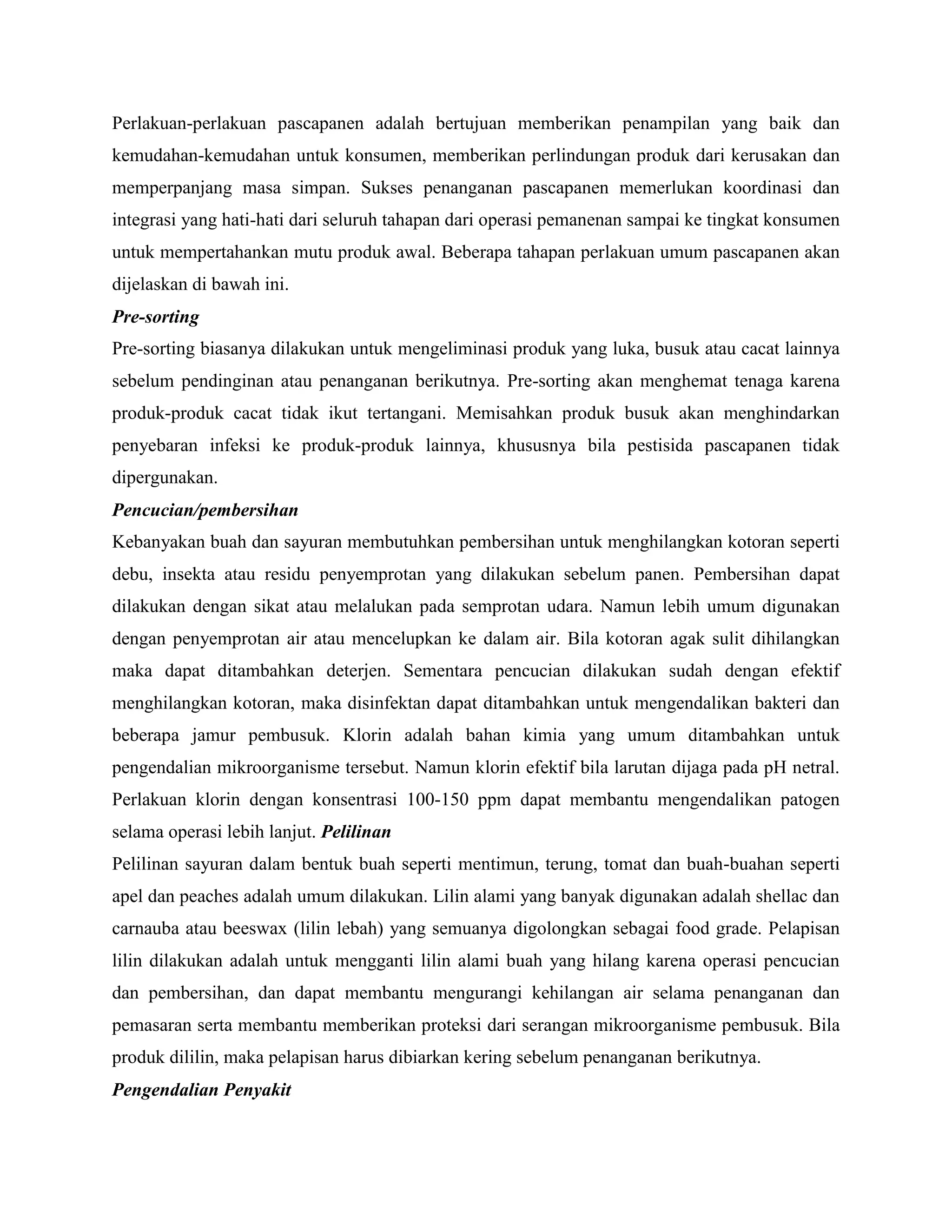 Penanganan pascapanen buah dan sayuran segar | DOCX