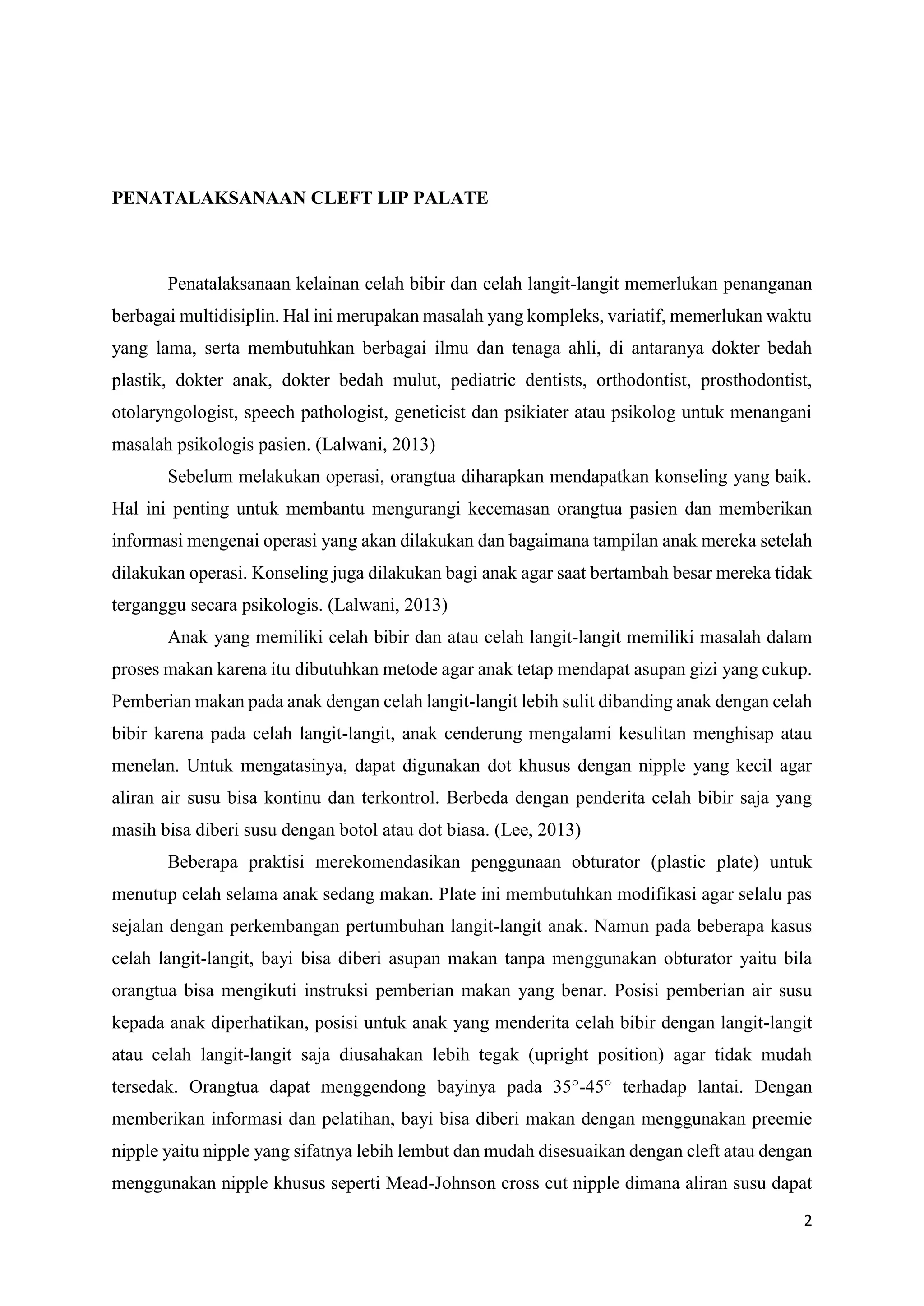 Penatalaksanaan cleft lip palate sumbing aai | PDF