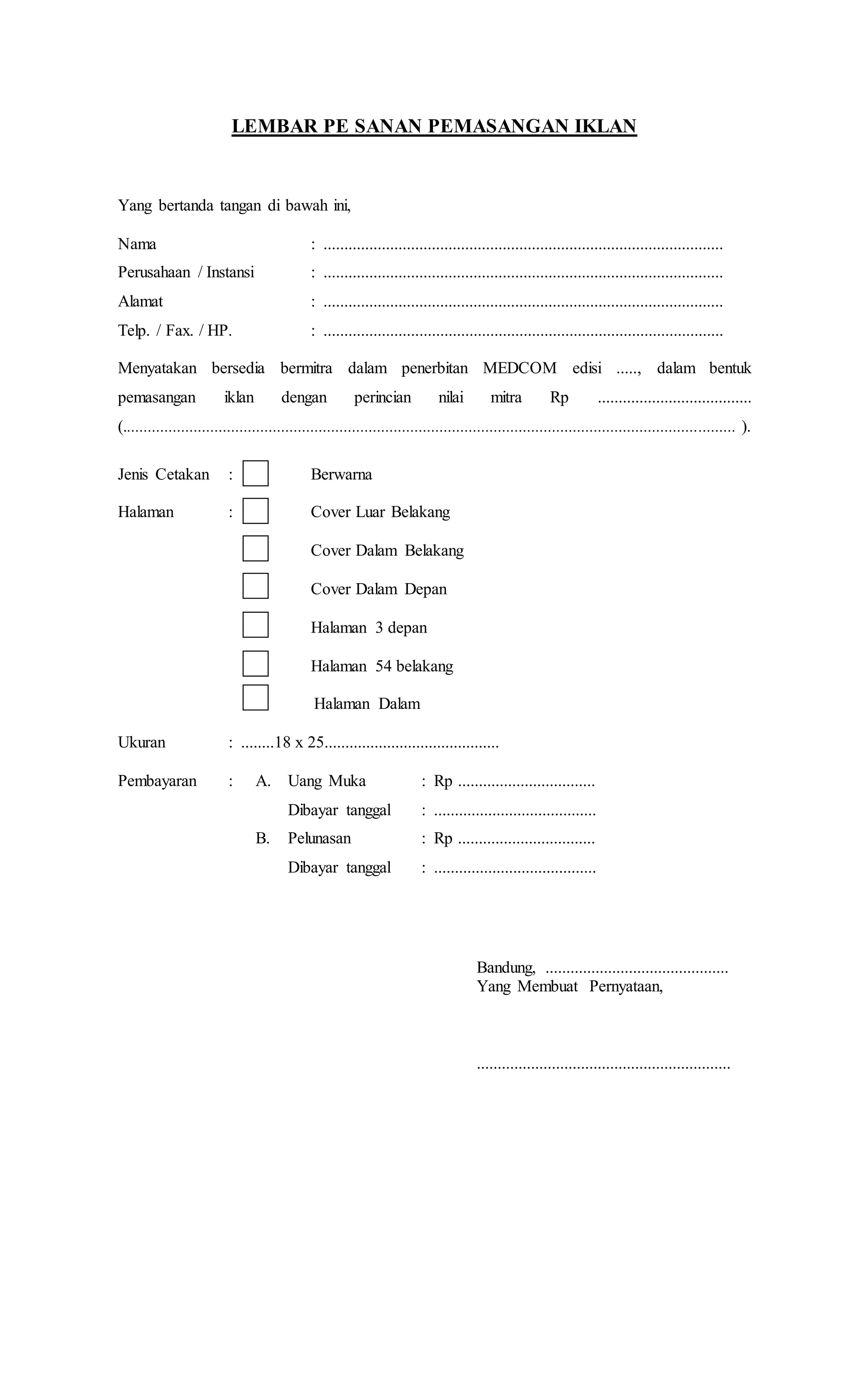 Penawaran iklan medcom 2016 | DOCX