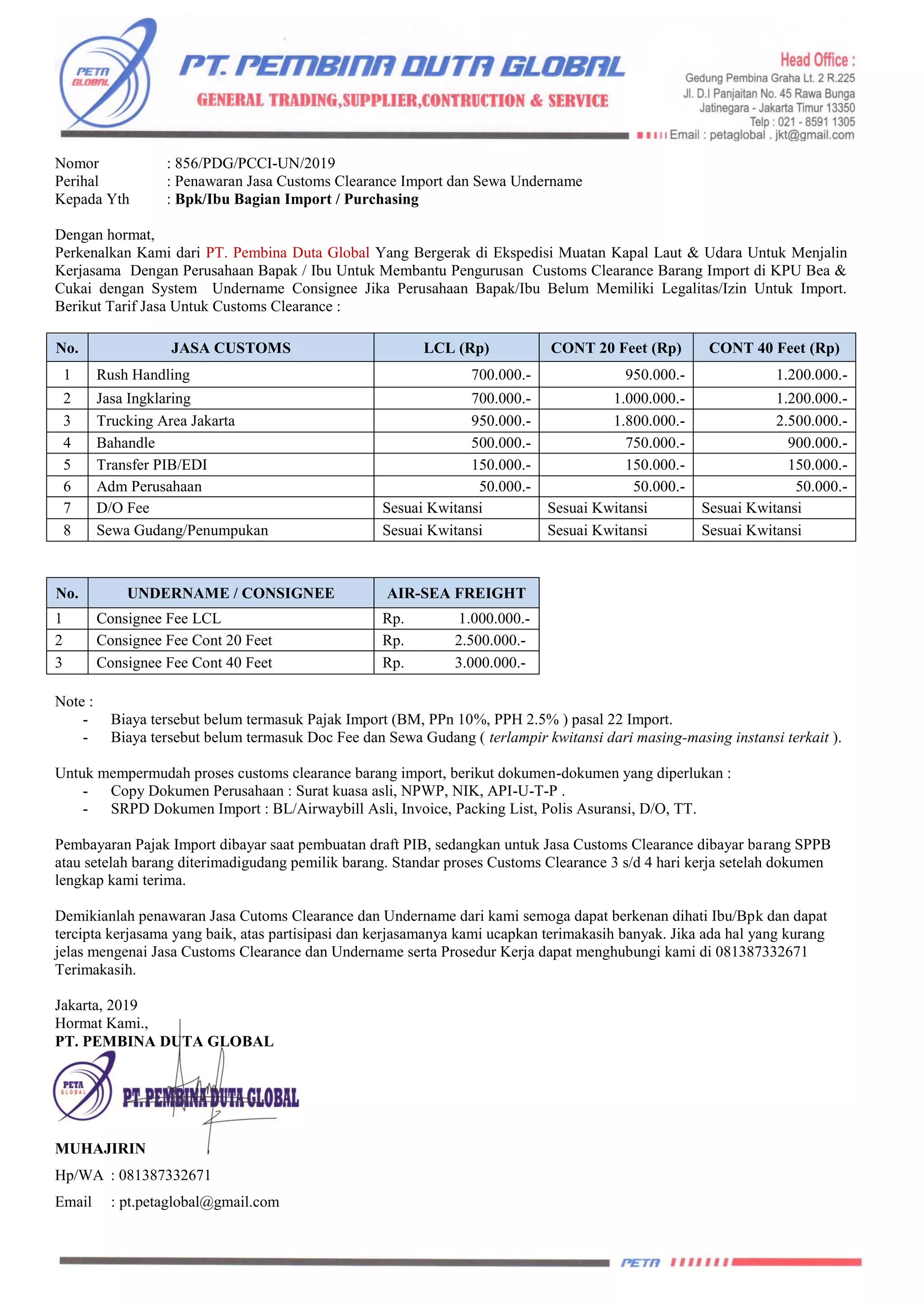 Penawaran import resmi & Borongan Door To Door | PDF