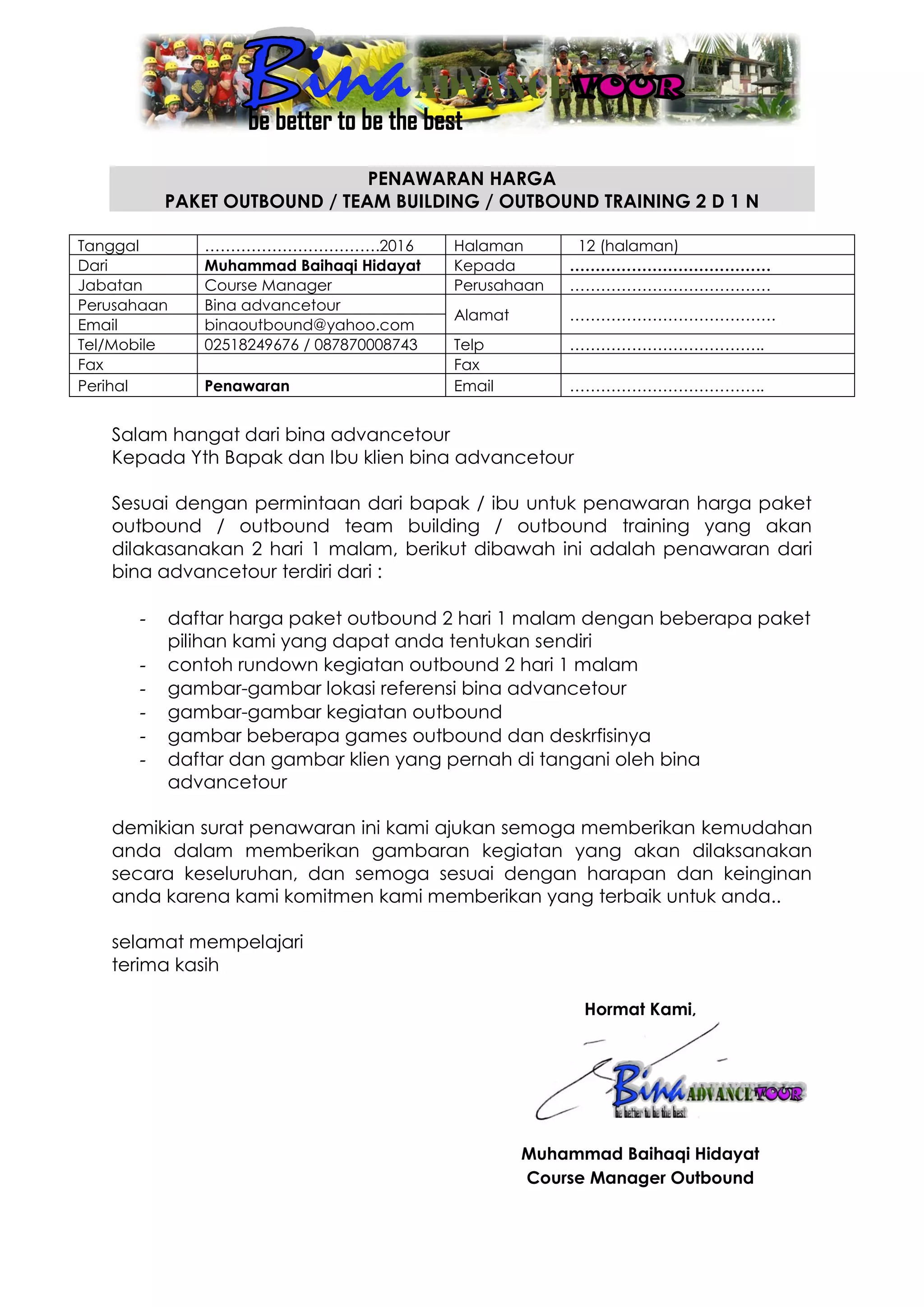 HARGA PAKET OUTBOUND PUNCAK | TEMPAT OUTBOUND PUNCAK | PDF