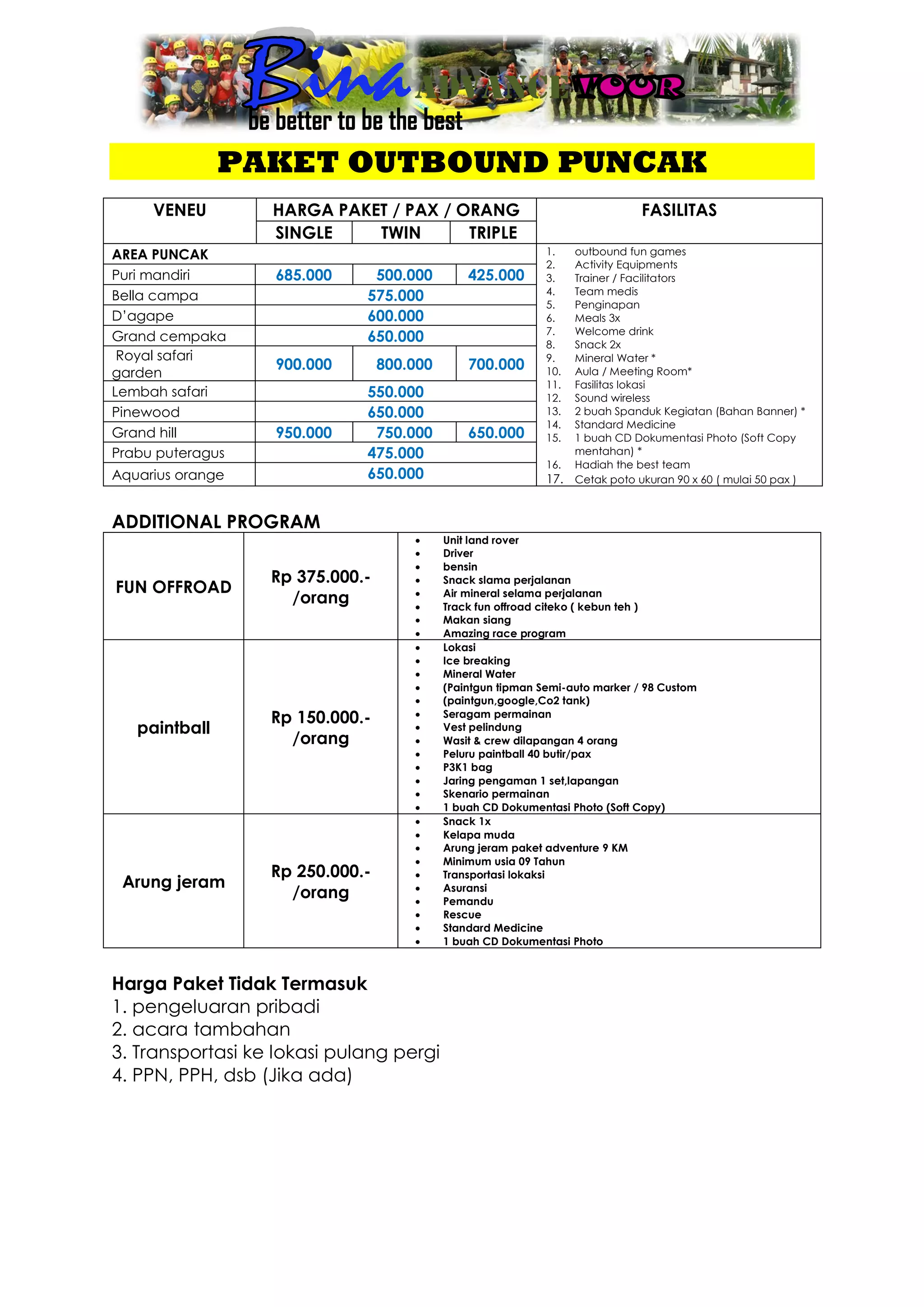 HARGA PAKET OUTBOUND PUNCAK | TEMPAT OUTBOUND PUNCAK | PDF