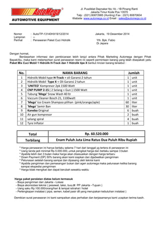 Penawaran paket 1 h+1x bpk. fabio | PDF