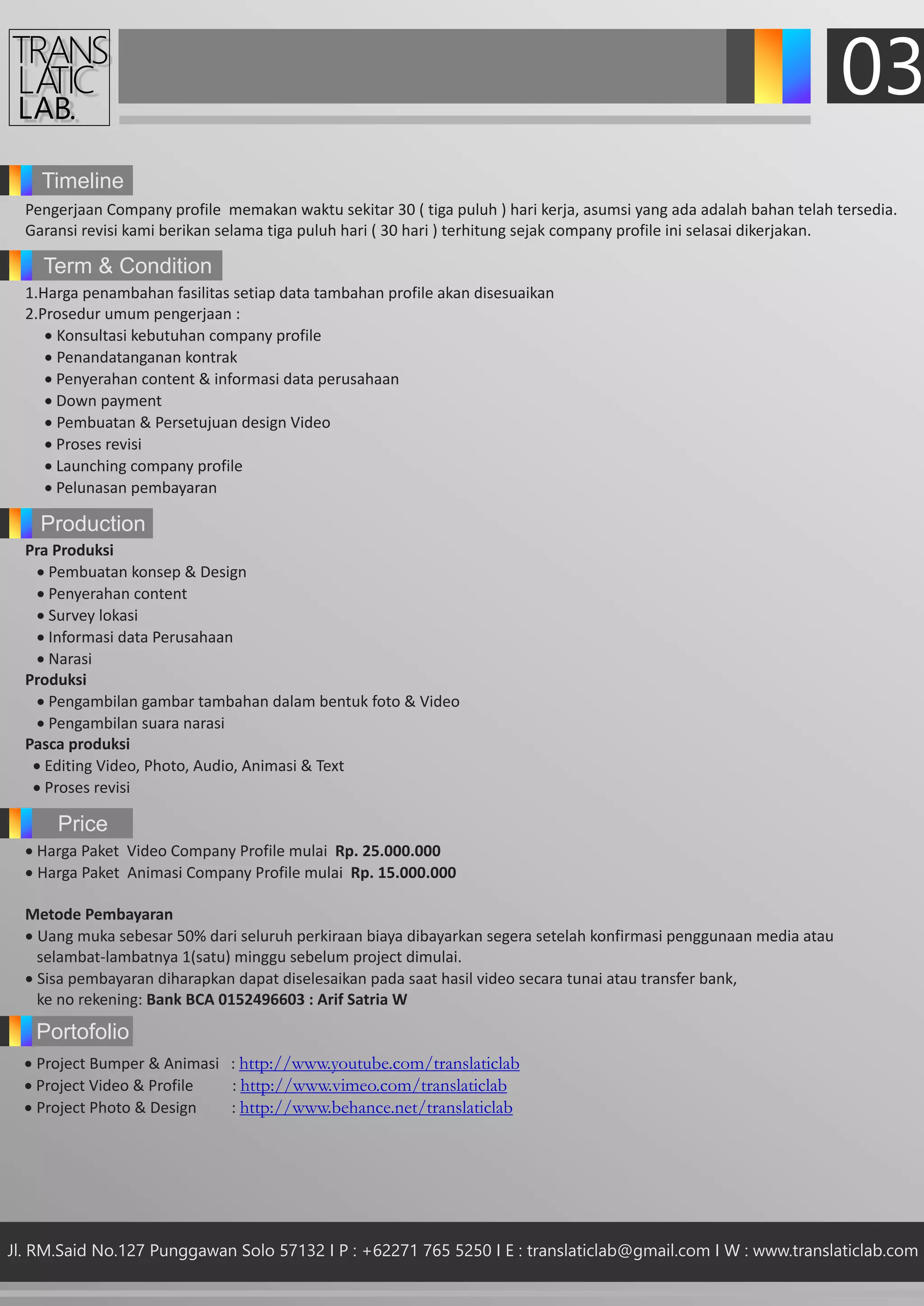 Penawaran video & animasi company profile i photowork | PDF