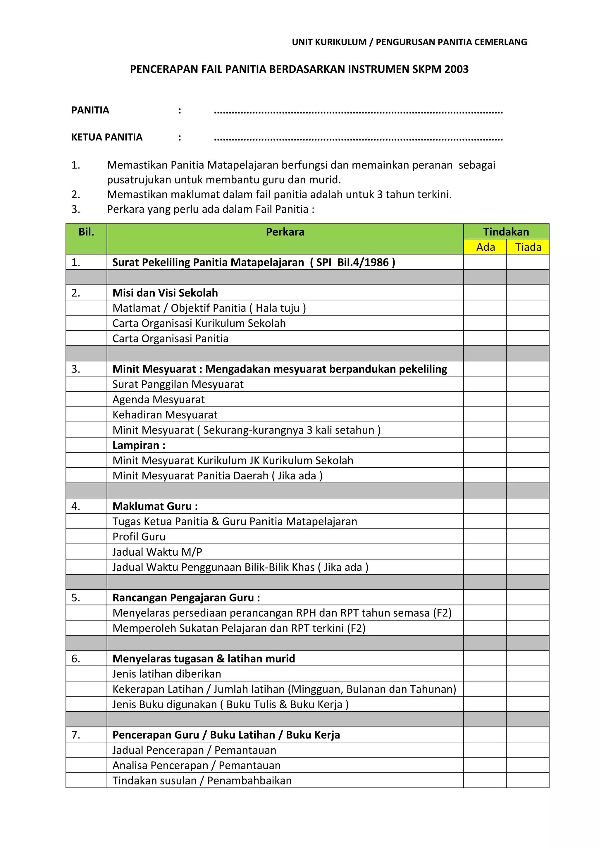 Pencerapan pengurusan panitia berdasarkan instrumen skpm 2003 | DOCX