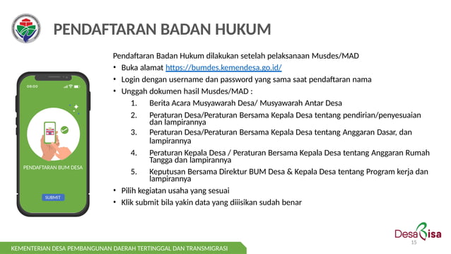 Tata cara PENDAFTARAN Nama dan Badan hukum BUM DESA.pptx