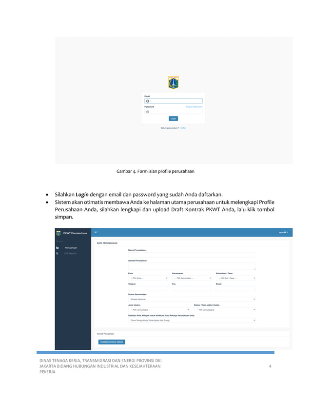 Pendaftaran E-PKWT Disnakertrans (User Manual Untuk Perusahaan) | PDF