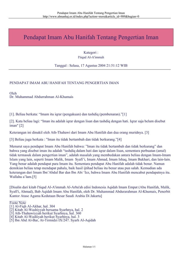 Pendapat imam-abu-hanifah-tentang-pengertian-iman | PDF