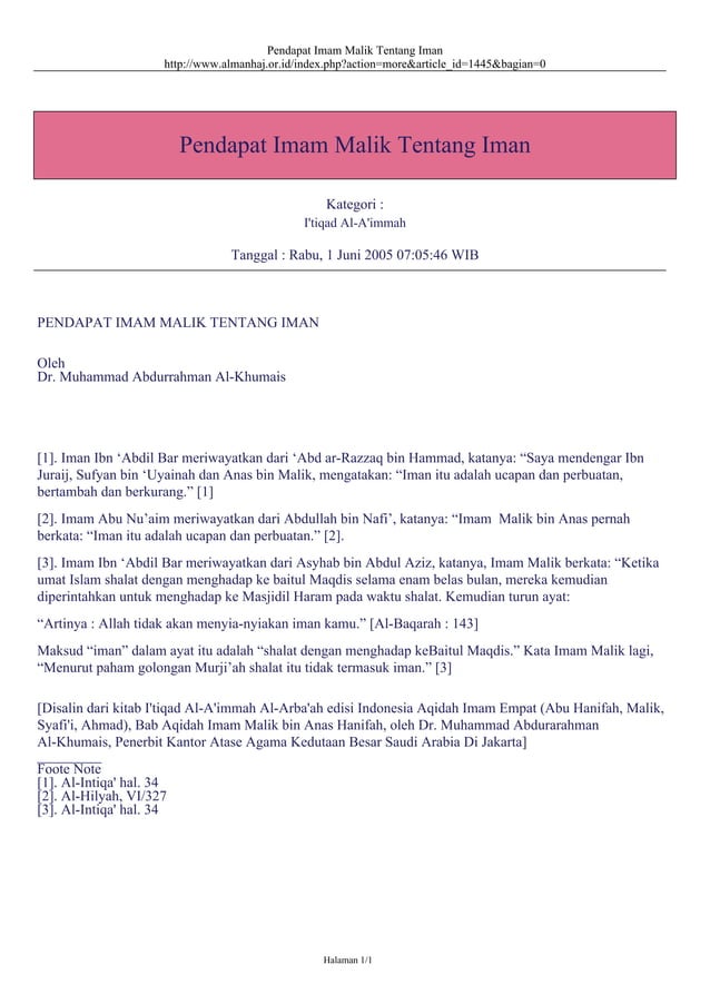 Pendapat imam-malik-tentang-iman | PDF